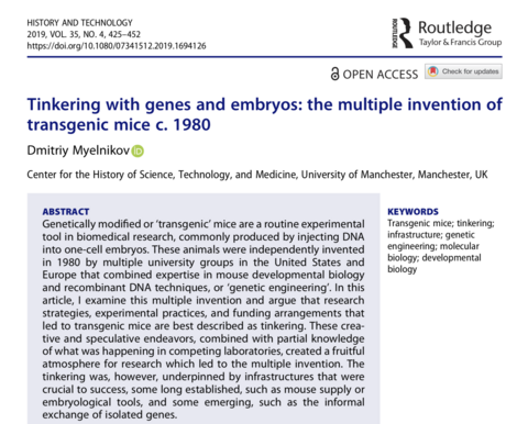 Tinkering with genes and embryos: the multiple invention of transgenic ...
